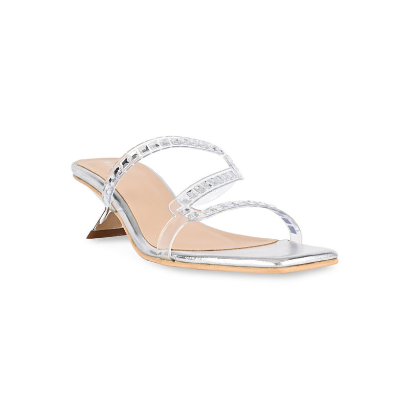 Buy ROCIA By Regal Silver Women Diamond Embellished Spool Heel Sandals ...