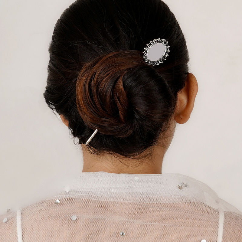 Buy Teejh Kaanchi Silver Oxidised Mirror Juda Pin Online
