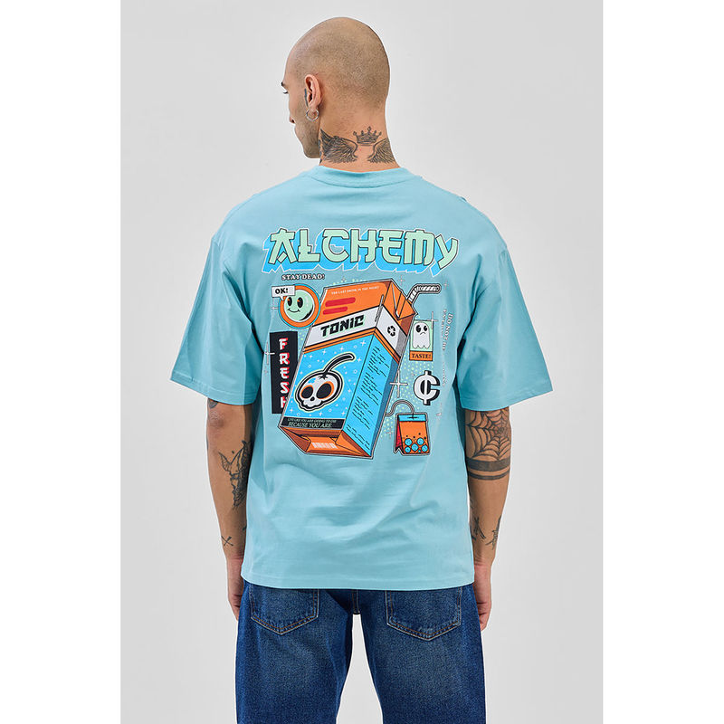 Buy Snitch Alchemy Light Blue Printed Oversized Fit T-Shirt Online