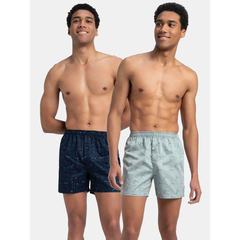 Buy Jockey 8222 Men Cotton Woven Printed Inner Boxers - Navy and Slate ...
