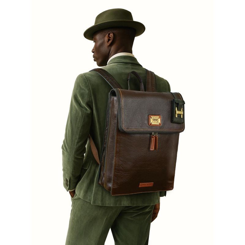 Buy Hidesign Genuine Leather Men's Green Backpack (L) Online