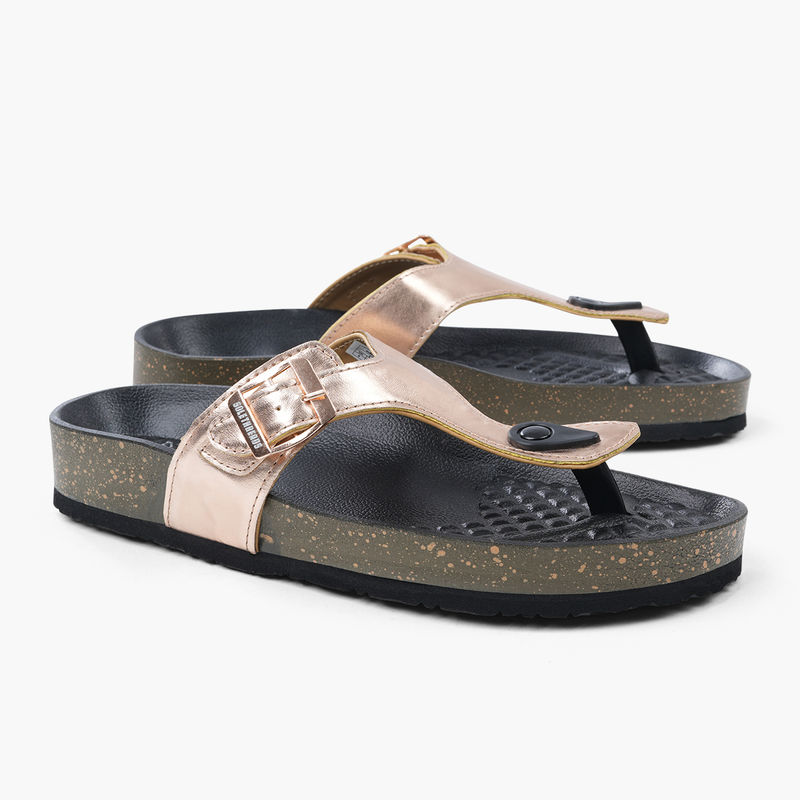 Buy SOLETHREADS Athena Solid Metalic Gold Women Sandals Online