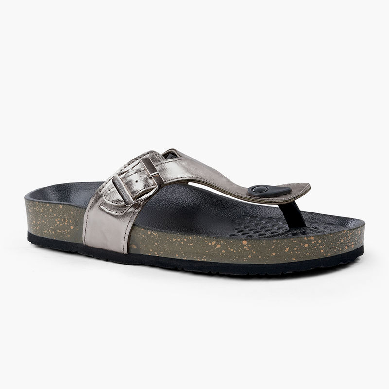 Buy SOLETHREADS Athena Solid Metalic Silver Women Sandals Online