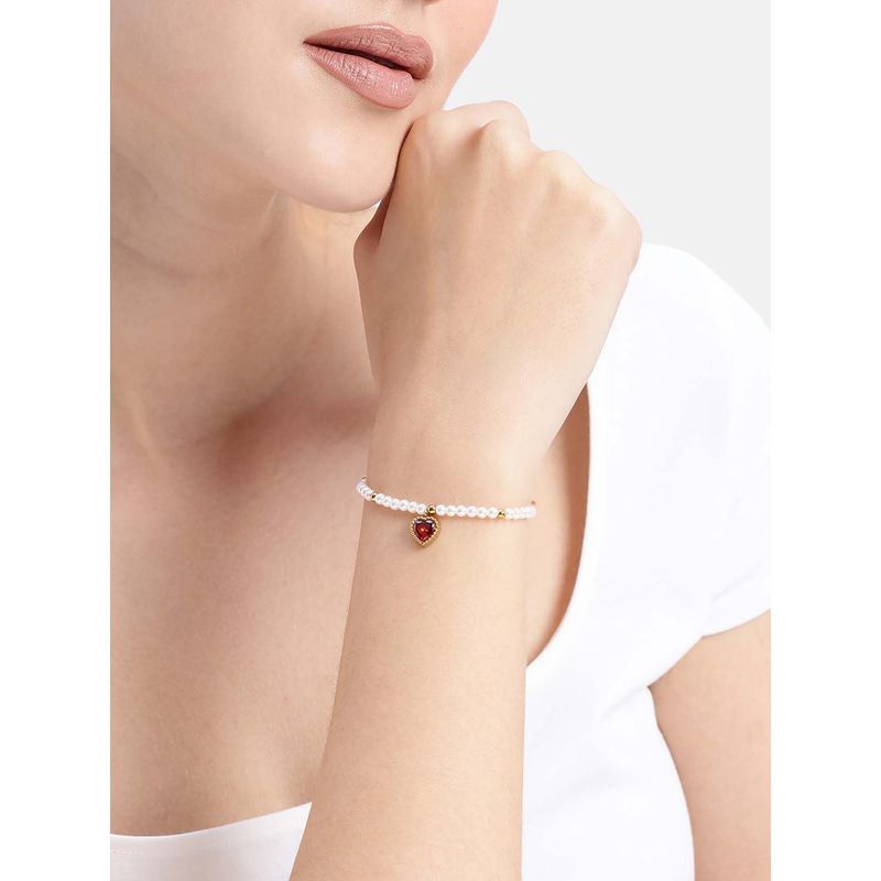 Buy Carlton London 18kt Gold Plated Red Pearl & Dangling Heart ...