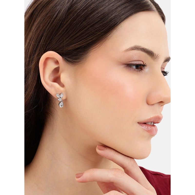Buy Carlton London Silver Plated White Dangling Solitaire Drop Earrings ...