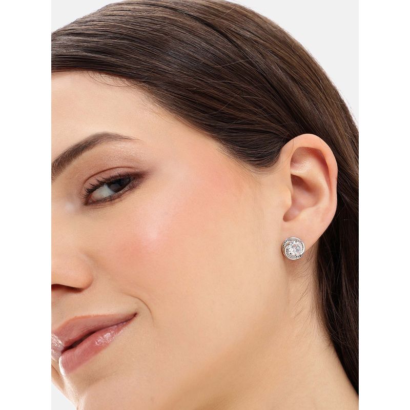 Buy Carlton London Silver Plated White Solitaire Circular Mini Stud ...