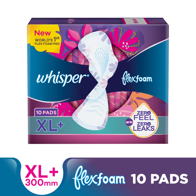 Buy Whisper Flexfoam 10 XL+ Sanitary - 10 Pads Online