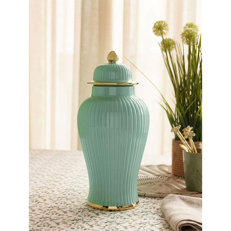Buy Pure Home + Living Light Blue Ribbed Ceramic Urn with Lid - Small ...