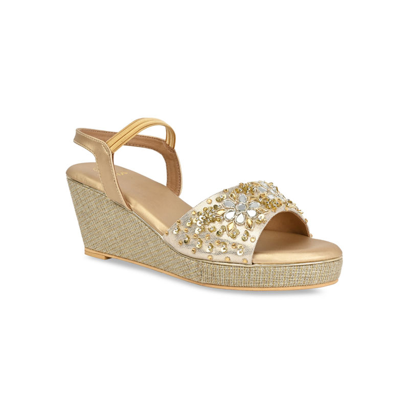 Buy ROCIA By Regal Gold Women Mirror Work Wedges Online