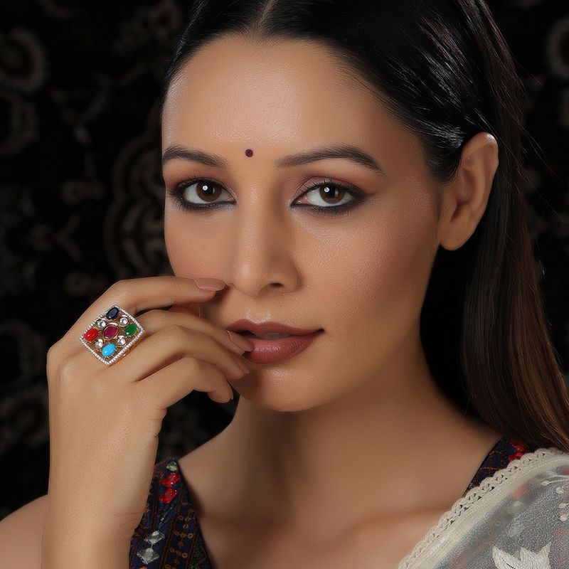 Buy Ruby Raang Studio Navaratnam Kundan Ring Online