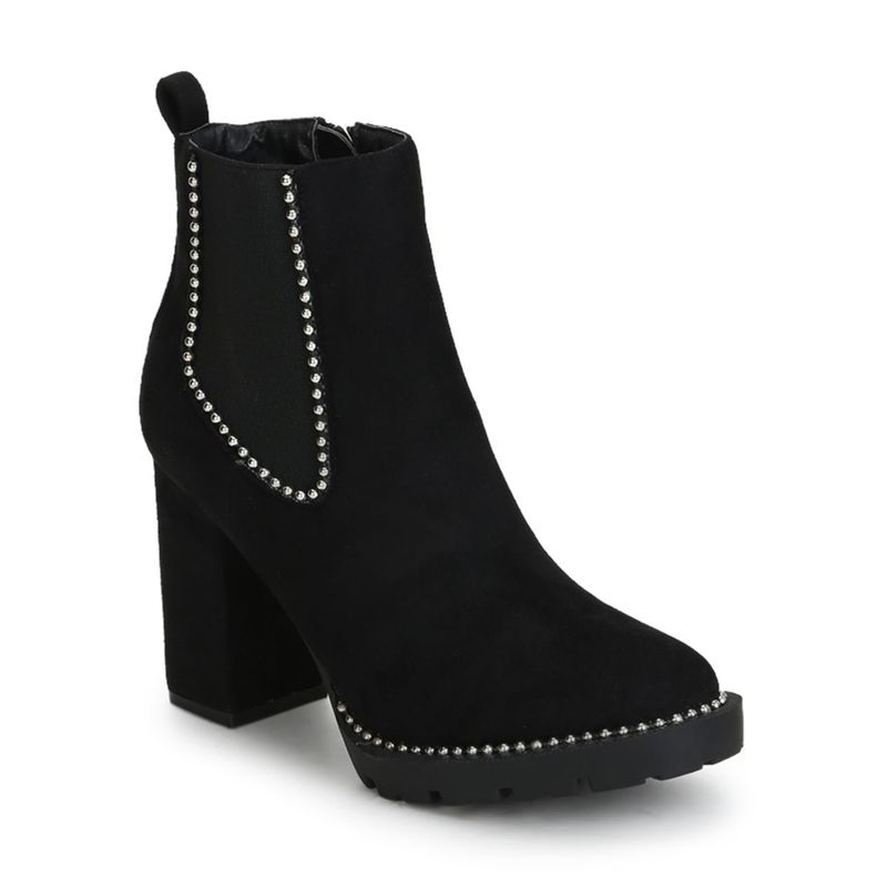 Buy Truffle Collection Black Micro Studded Cleated Platform Block Heel ...