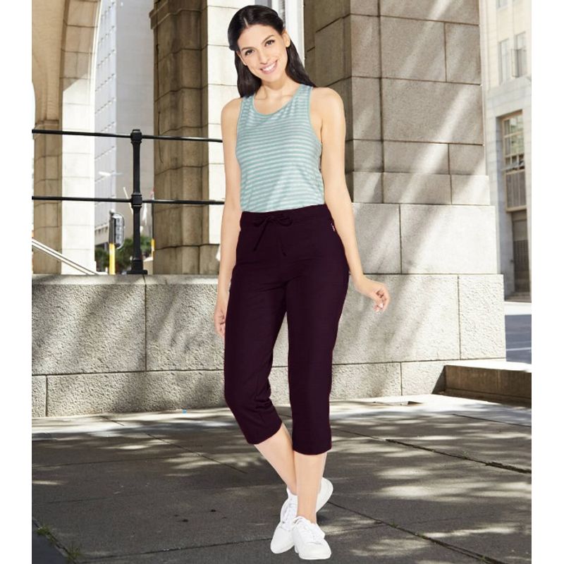Buy Enamor Essentials E018 Stretch Cotton Lounge Capri Pants- Garnet Online