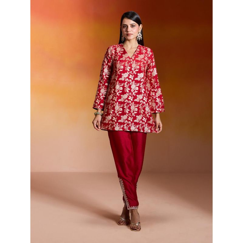 Buy Gajra Gang Taash Panache Red Brocade Embellished Short Kurti Online