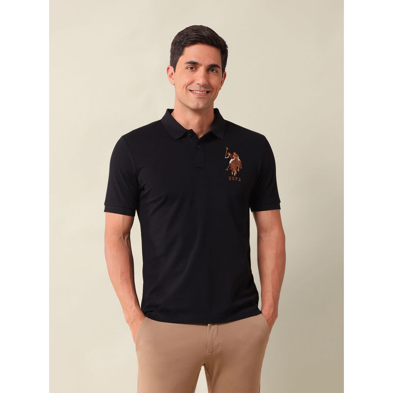 Buy U.S. POLO ASSN. Black Solid Slim Fit Polo T-Shirt Online