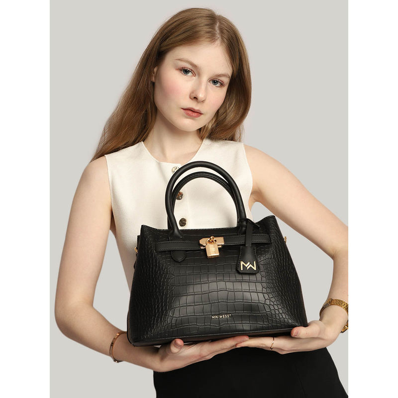 Buy MINI WESST Black Textured Handheld Bag and Detachable Strap (Set of ...
