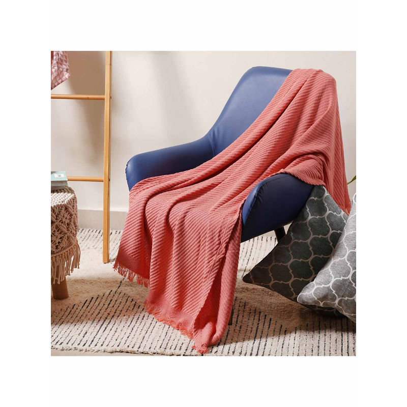 Buy Nestasia Striped Salmon Pink Throw Online