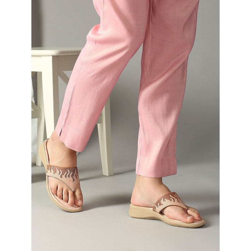 Buy Inc.5 Women Peach Casual Embellished Round Toe Casual Flat Sandals ...