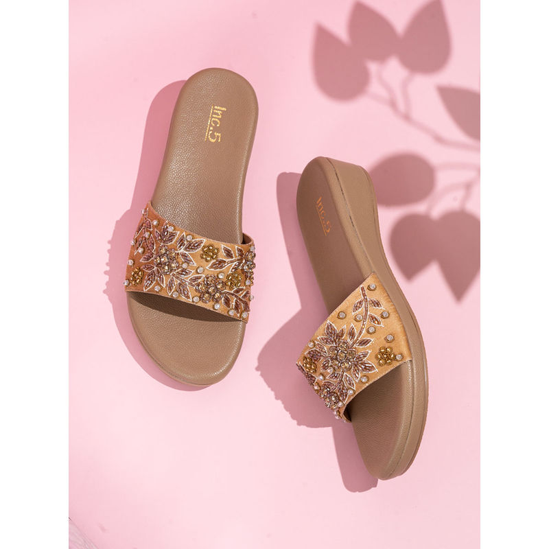 Buy Inc.5 Women Golden Embellished Round Toe Ethnic Sandals Online