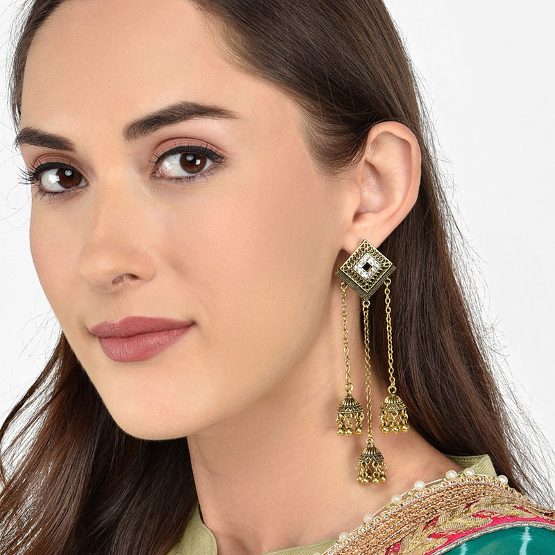 Buy Toniq Antique Gold Dangle Jhumka For Women(OSXXE106) Online