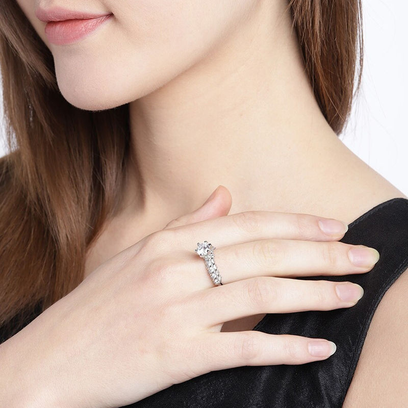 Buy Priyaasi Rhodium Plated AD and CZ Studded Off Silver Finger Ring Online