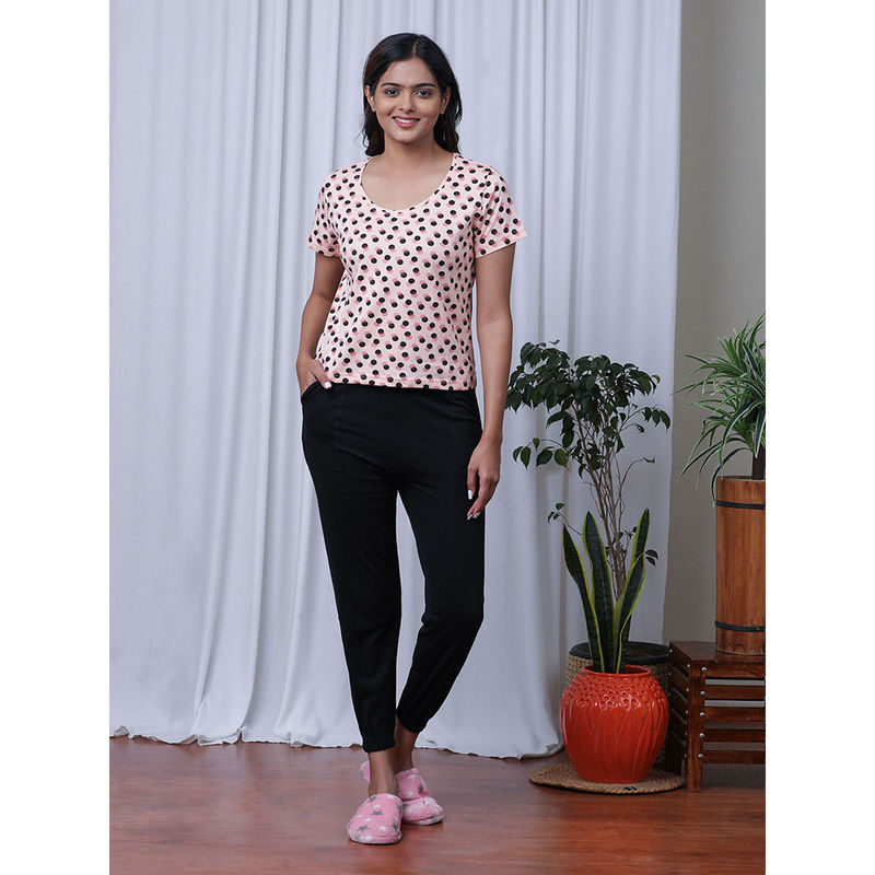 Buy Slumber Jill Women Peach & Black Cropped Tee & Joggers (Set of 2 ...