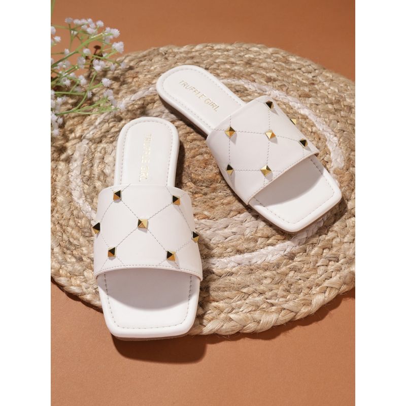 Buy Truffle Collection White Embellished Flats Online