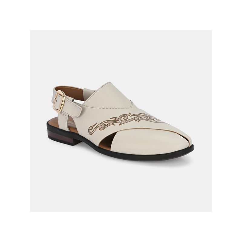 Buy EGOSS Aspeerio Astro Genuine Leather Ethnic Ivory Sandals for Men ...