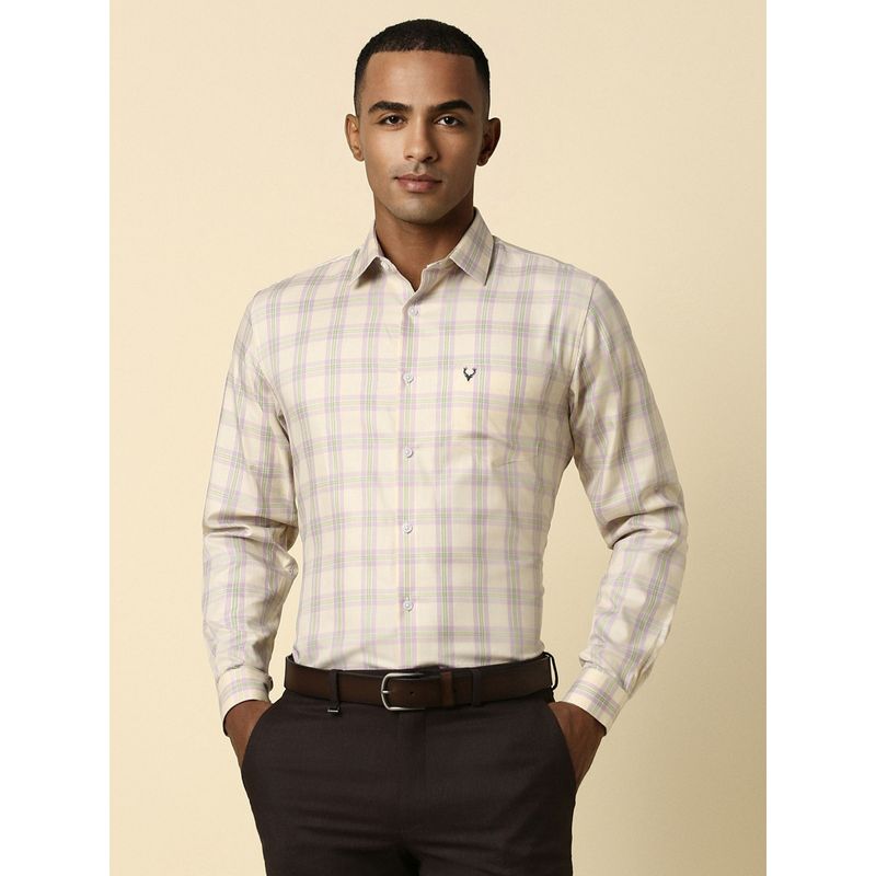 Buy Allen Solly Men Cream Slim Fit Checks Full Sleeves Formal Shirt Online