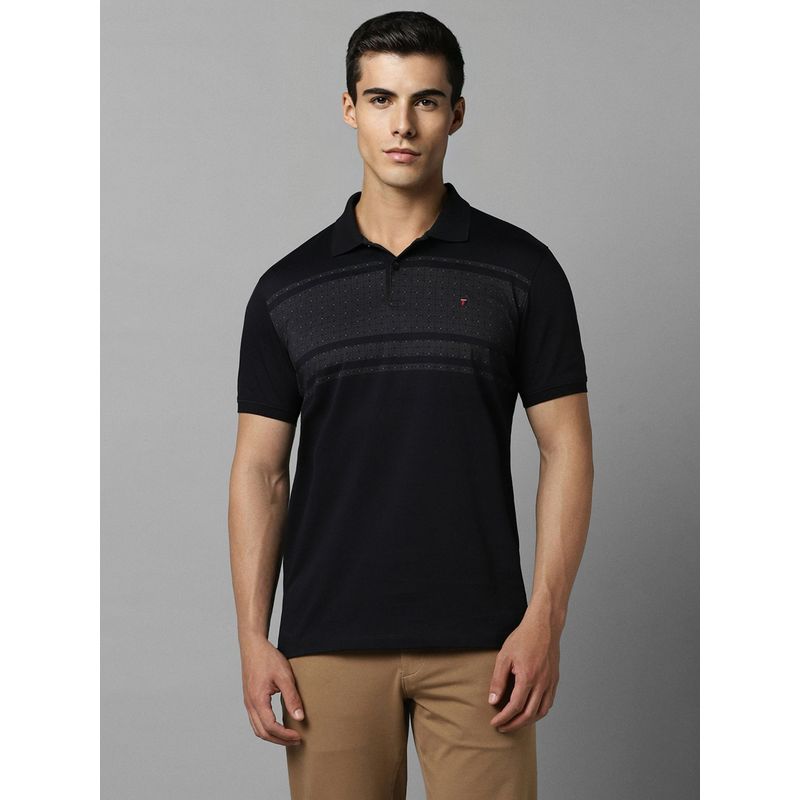 Buy Louis Philippe Men Black Print Collar Neck Polo T-Shirt Online