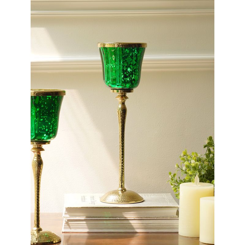 Buy Pure Home + Living Green Glass Hurricane with Hammered Base Online