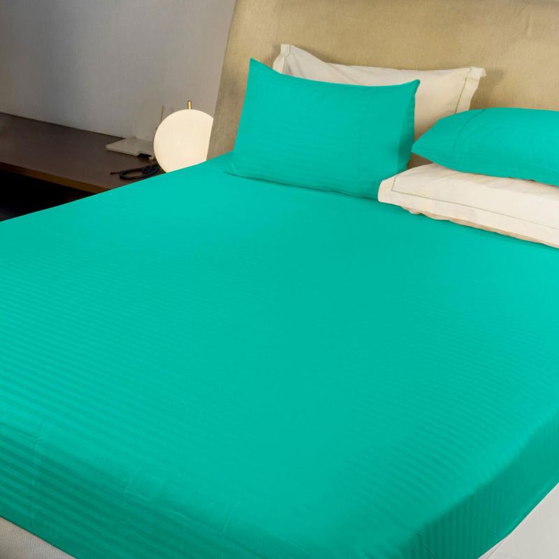 Buy LABHAM 210 Tc 100% Cotton Satin Solid Flat Green Bedsheet with Pillow Covers (King) Online