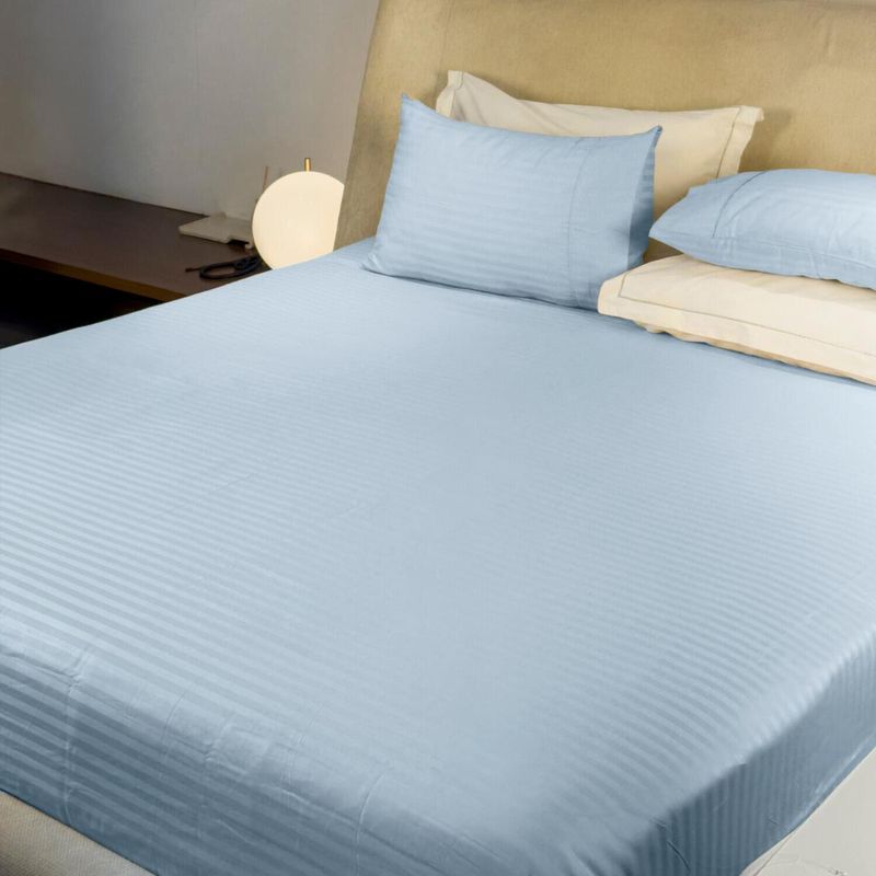 Buy LABHAM 210 Tc 100% Cotton Satin Solid Flat Blue Bedsheet with ...