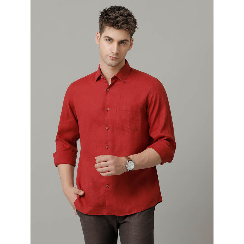 Buy Linen Club Mens Pure Linen Red Solid Regular Fit Full Sleeve Casual Shirt Online