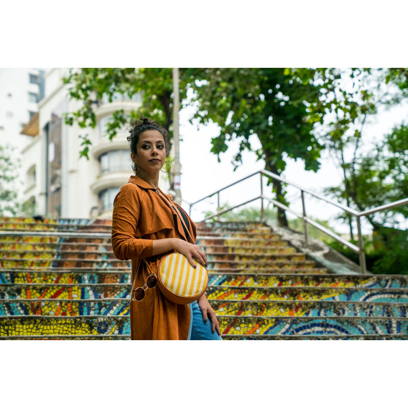 Buy Fizza Stripes On Canvas Circle Sling (Yellow) Online