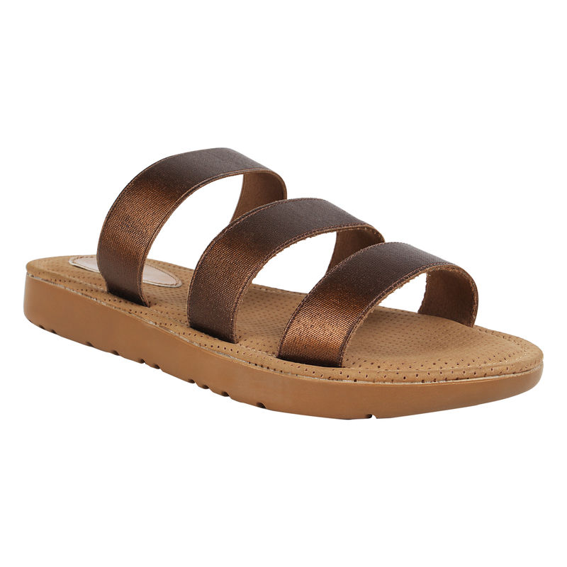 CATWALK Brown Metallic Tri-Strap Flats: Buy CATWALK Brown Metallic Tri ...