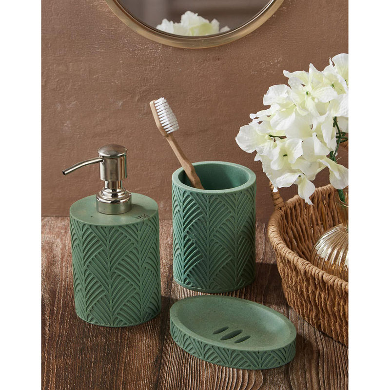 Buy Fabindia Green Shail Bath Set Ceramic (Set of 3) Online