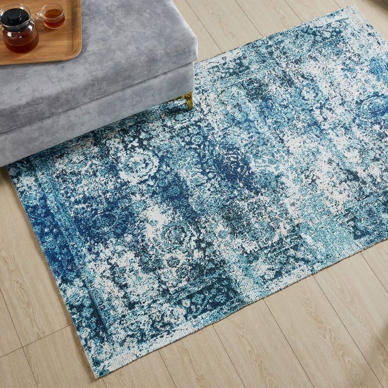 Buy Mona B Feet Ethnic Blue Rug (3.5x5.5 Feet) Online