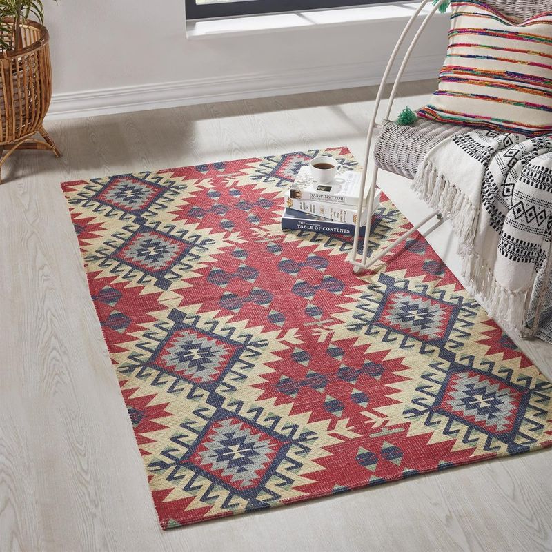 Buy Mona B Feet Ethnic Red Rug (3.5x5.5 Feet) Online
