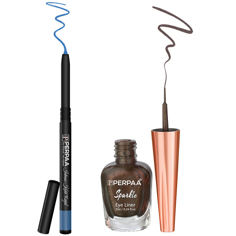 Buy PERPAA Kohl Blue Kajal + Long Stay Dark Brown Liquid Eyeliner Combo ...