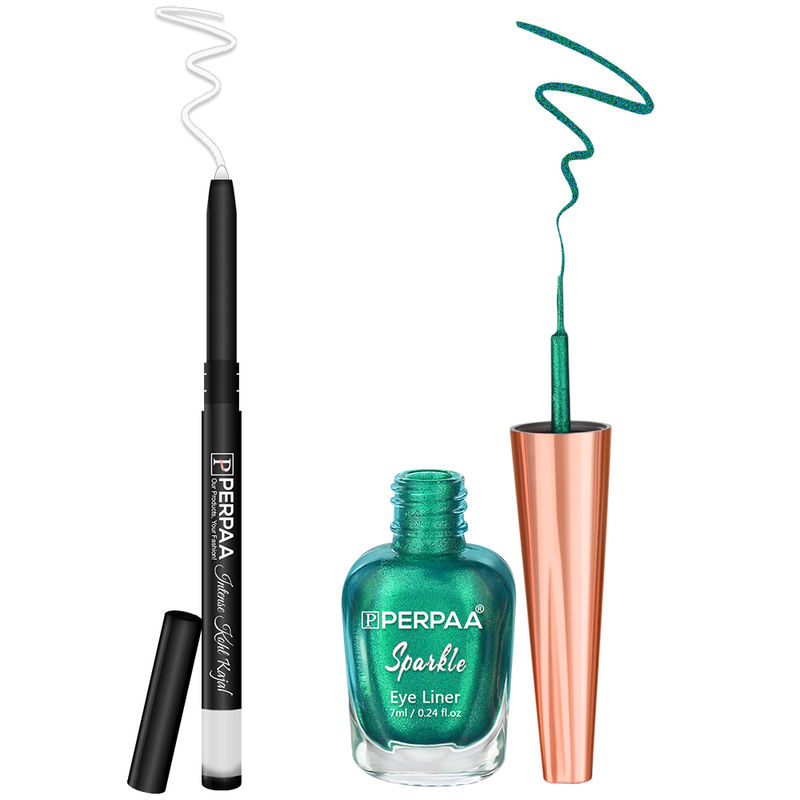 Buy PERPAA Green Liquid Eyeliner + White Kohl Kajal Combo Online