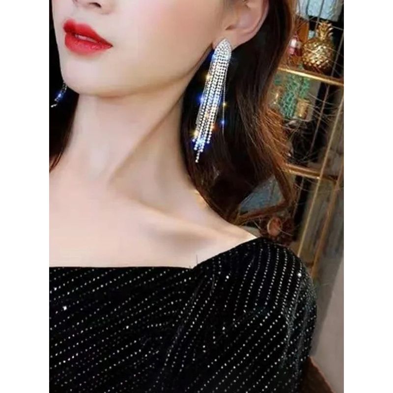 Buy Jewels Galaxy Silver Plated Beautiful Korean Chain Tassel Earrings ...