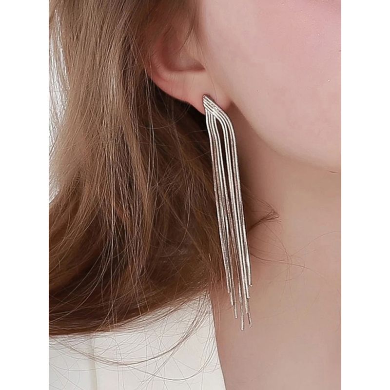 Buy Jewels Galaxy Silver Plated Beautiful Korean Chain Tassel Earrings ...