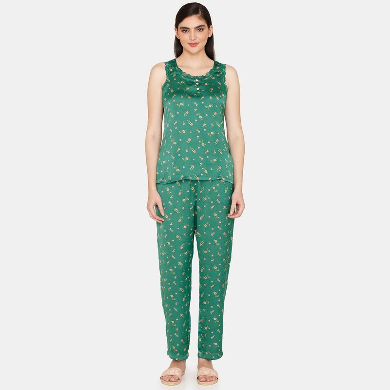 Buy Zivame Sprigged Florals Woven Pyjama Set - Greener Pastures Online