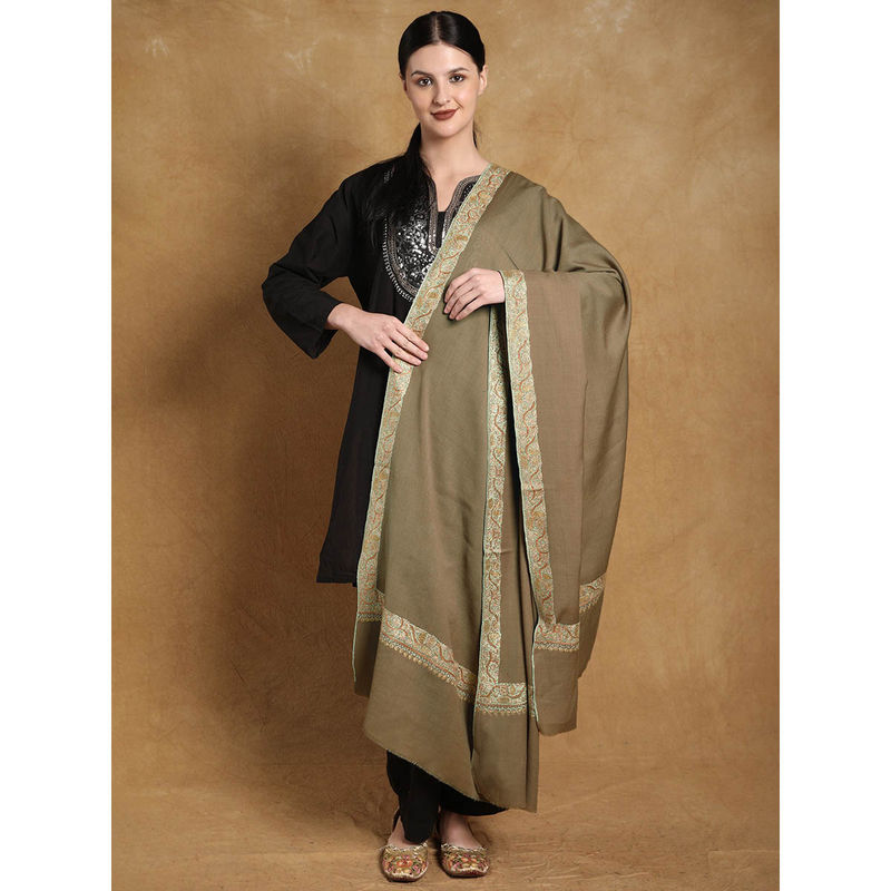 Buy EXOTIC INDIA Women Kashmiri Woolen Olive Shawl Online