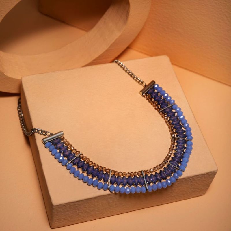 Buy PRITA Blue Beaded Stone Studded Gold Plated Necklace Online