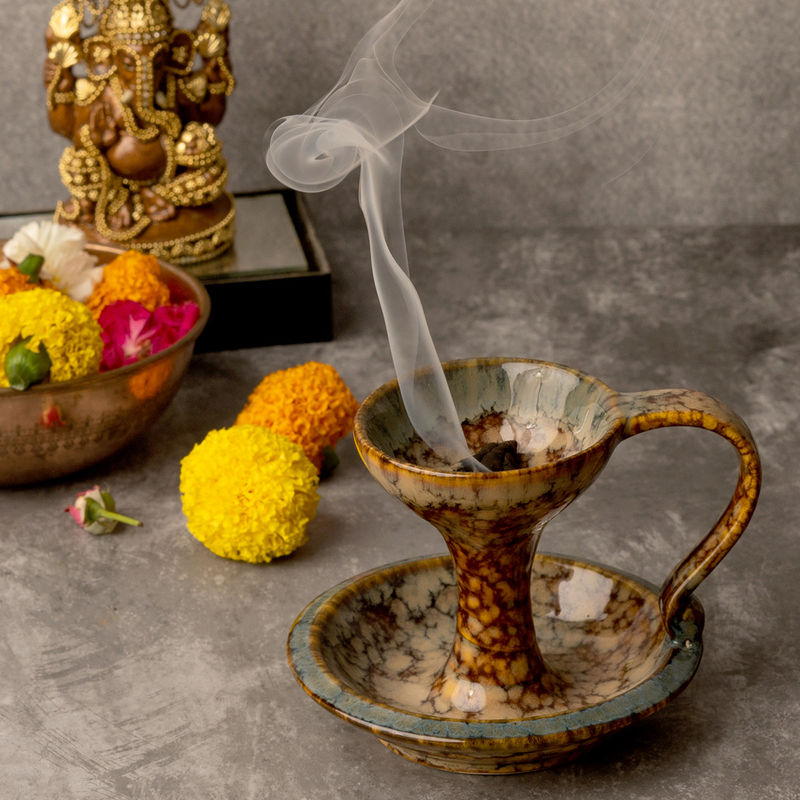 Buy BODHI HOUSE Reactive Glaze Ceramic Dhoop Dani Loban Burner Holder ...