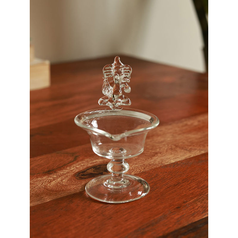 Buy Unravel India Crystal Glass Diya With Lord Ganesha Idol Elegant ...