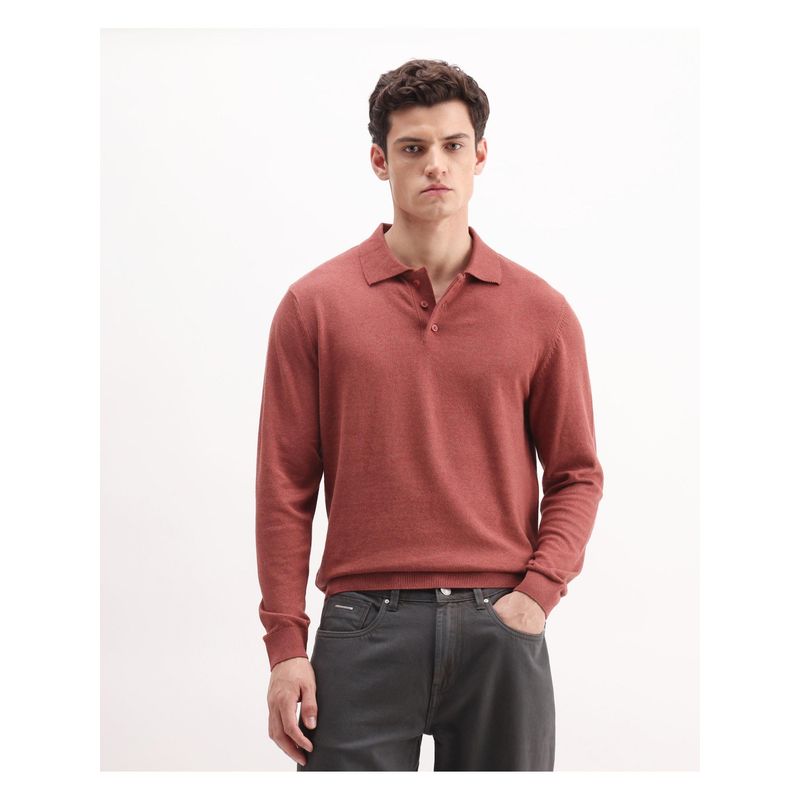 Buy Rare Rabbit Men Rust Solid Polo T-shirt Online