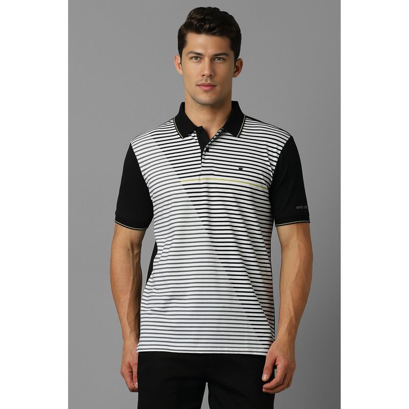 Buy Louis Philippe Men White Stripe Collar Neck Polo T-Shirt Online