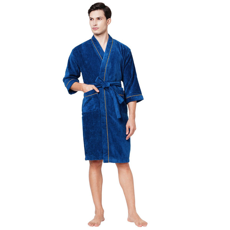 Buy SPACES Exotica 100% Cotton Bath Robe-Estate Blue Online